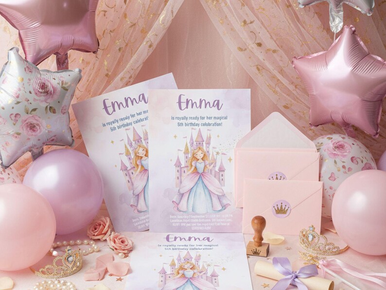 Watercolor Princess Birthday Invitation: Editable Castle Template ...