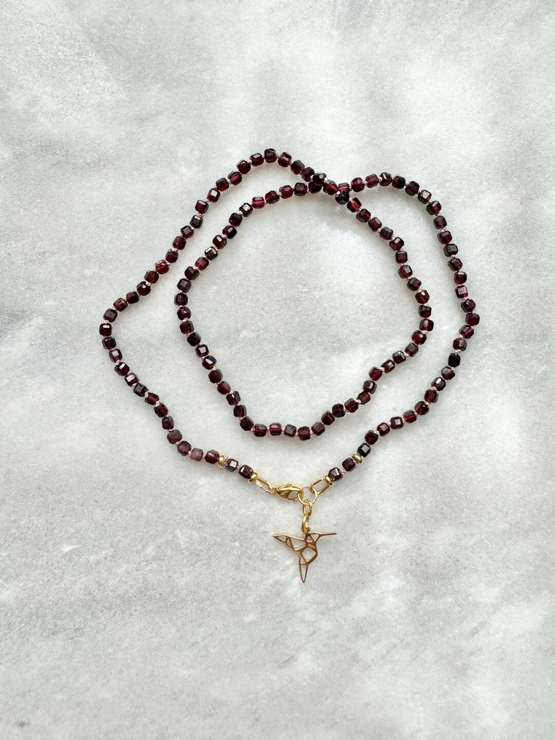 Garnet Hand Knotted Necklace / Dark Red Gemstone Silk Thread Jewellery ...