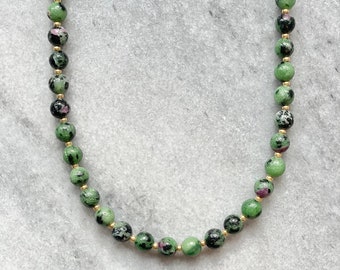 21 Inch Long Graduated Green Serpentine and Green/red Ruby Zoisite ...