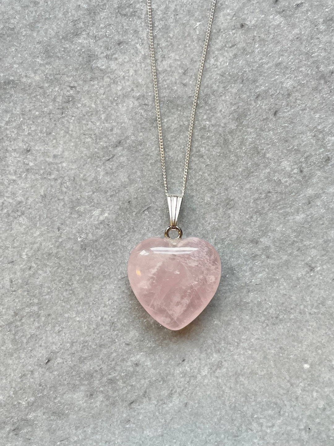 Rose Quartz Heart Sterling Silver Necklace / Gemstone Heart Pendant ...