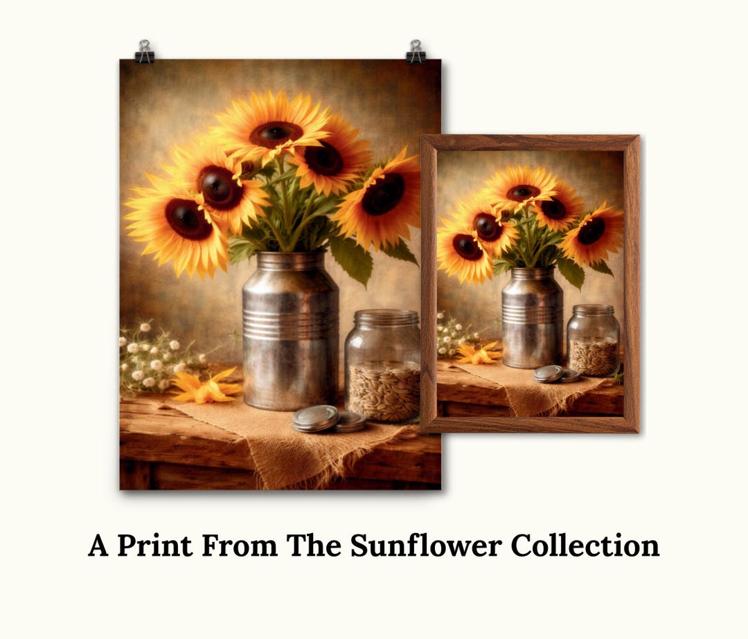 Rustic Sunflower Still Life Poster – Farmhouse Sunflowers in Metal Can ...