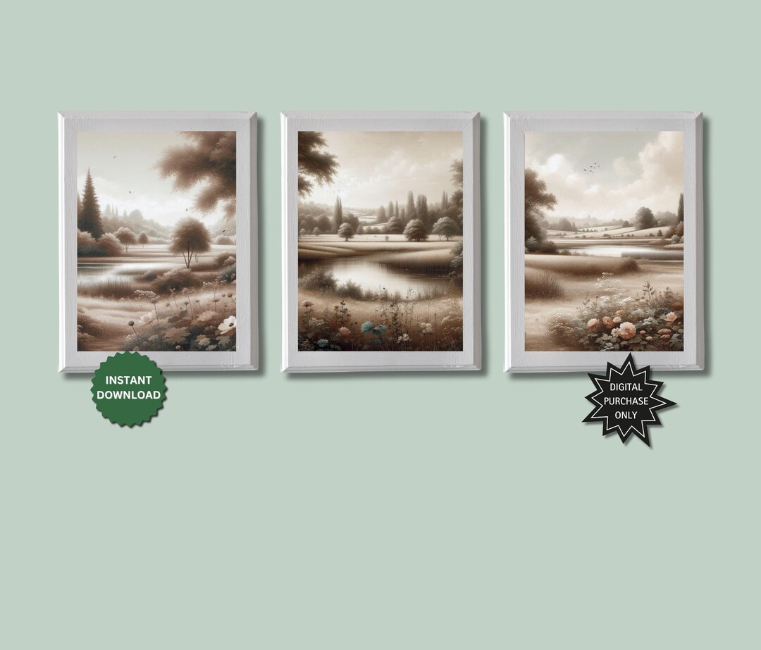 Neutral Country Landscape Set | 3 Vintage Style Prints | Rustic ...