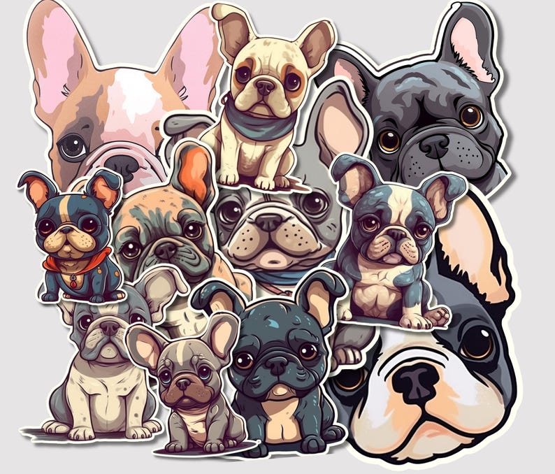 French Bulldog Goodnotes Stickers, Kawaii Anime Style, 11 Digital ...