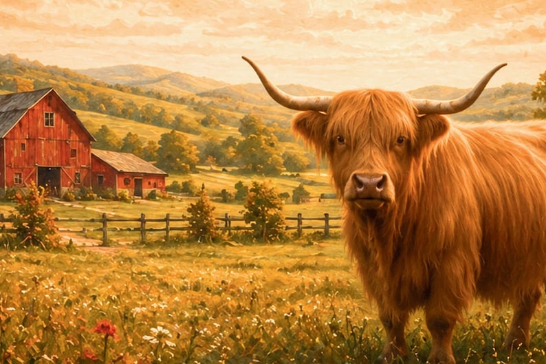 Highland Cow Farmstead Printable Art - Farmhouse Wall Decor Digital ...