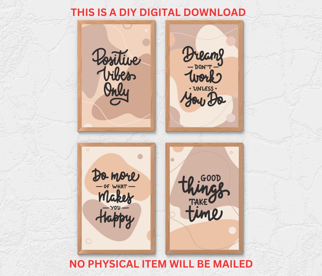 Neutral Abstract Motivational Quotes, Digital Printable Wall Art Set of ...