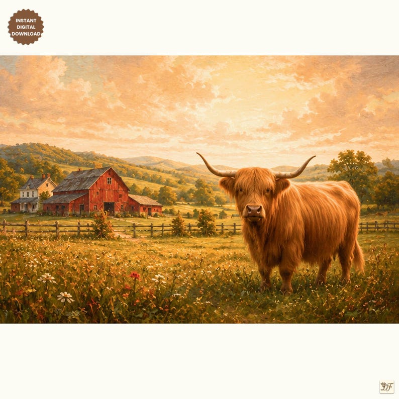 Highland Cow Farmstead Printable Art - Farmhouse Wall Decor Digital ...
