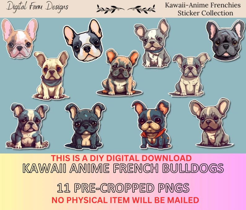 French Bulldog Goodnotes Stickers, Kawaii Anime Style, 11 Digital ...