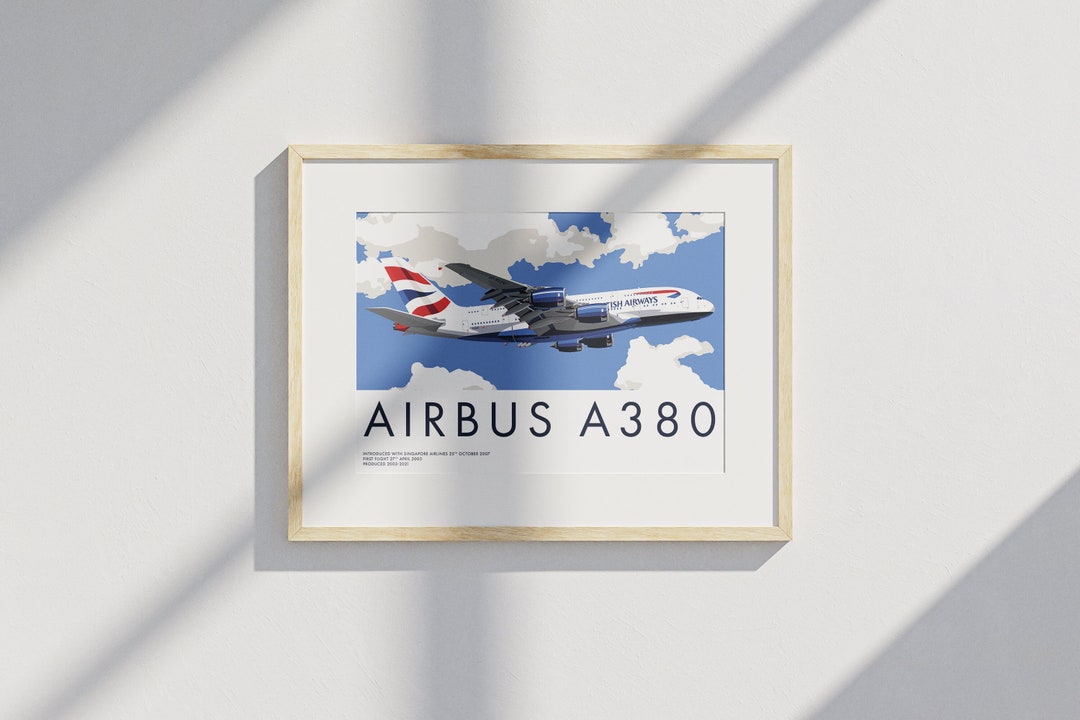 Airbus A380 Super Jumbo in British Airways Livery Print, Plane Art ...