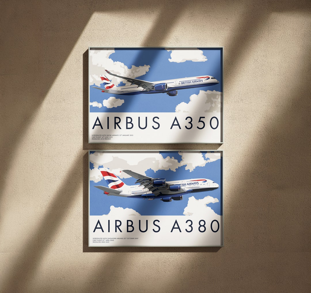 2 Pack Bundle: Airbus A380 & Airbus 350 in British Airways Livery Print ...