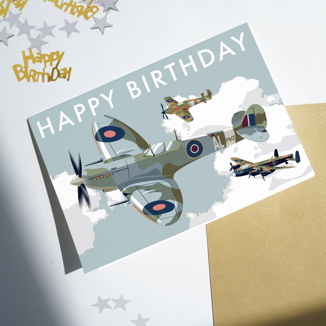 Supermarine Spitfire Birthday Card Ft. Avro Lancaster and Hawker ...