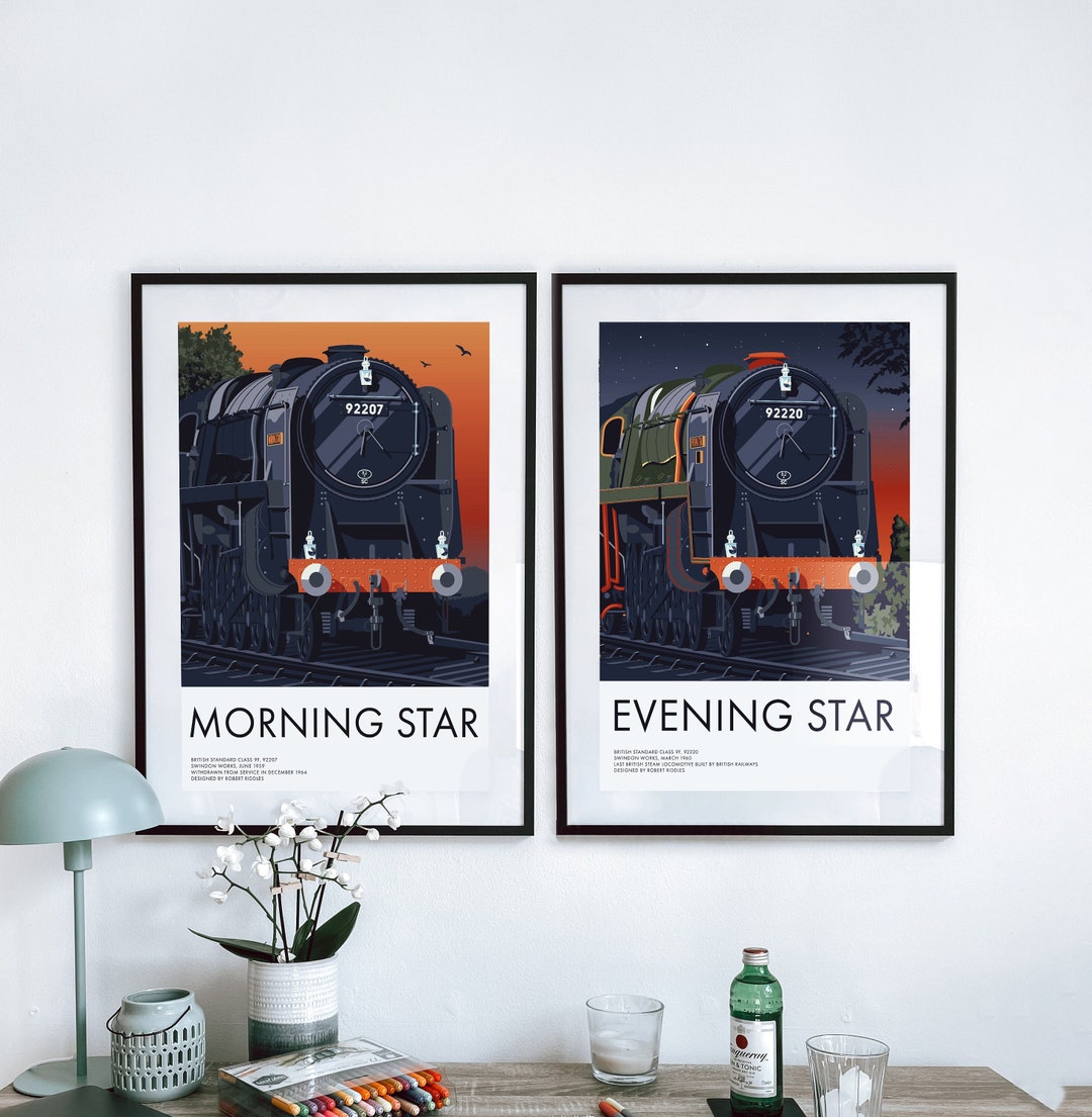 British Rail Class 9F Train Art Prints, Morning Star & Evening Star - Etsy