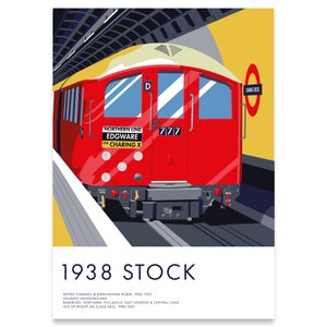 Vintage London Underground Poster: 1938 Stock Train at Charring Cross ...