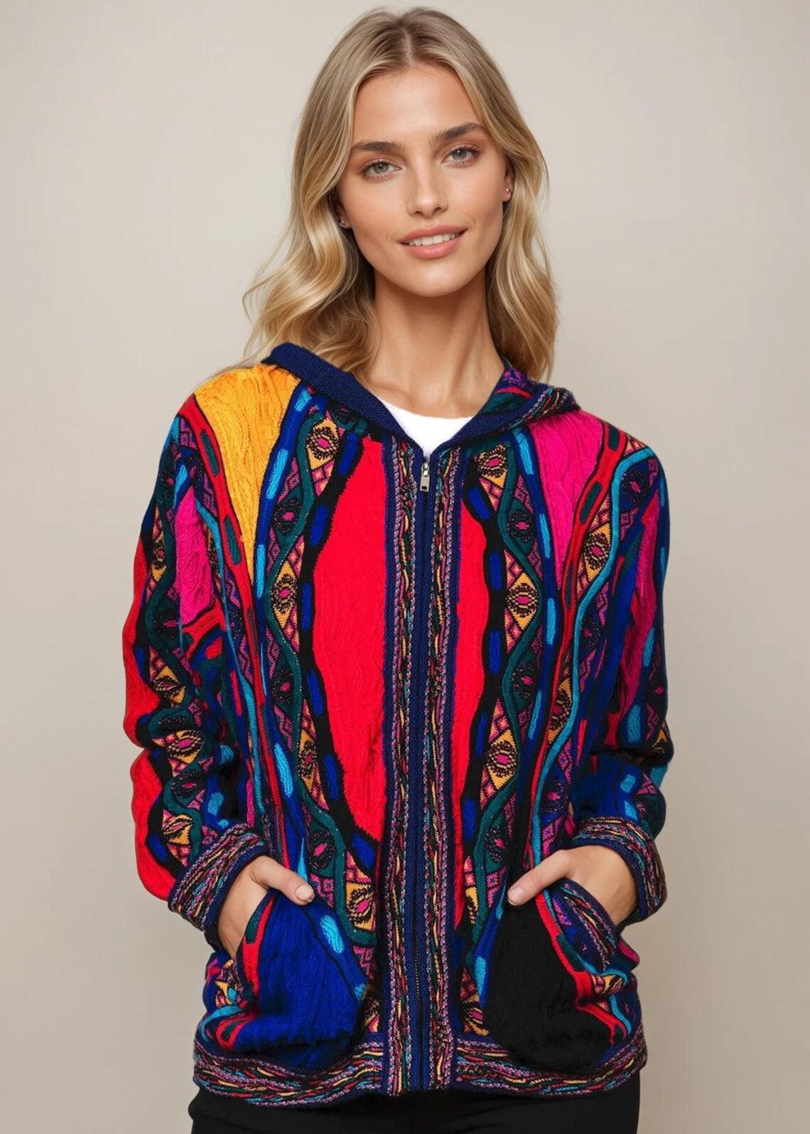 Mati - Bright Sweater Hoodie Jacket Cardigan Merino Wool 3D Geccu ...