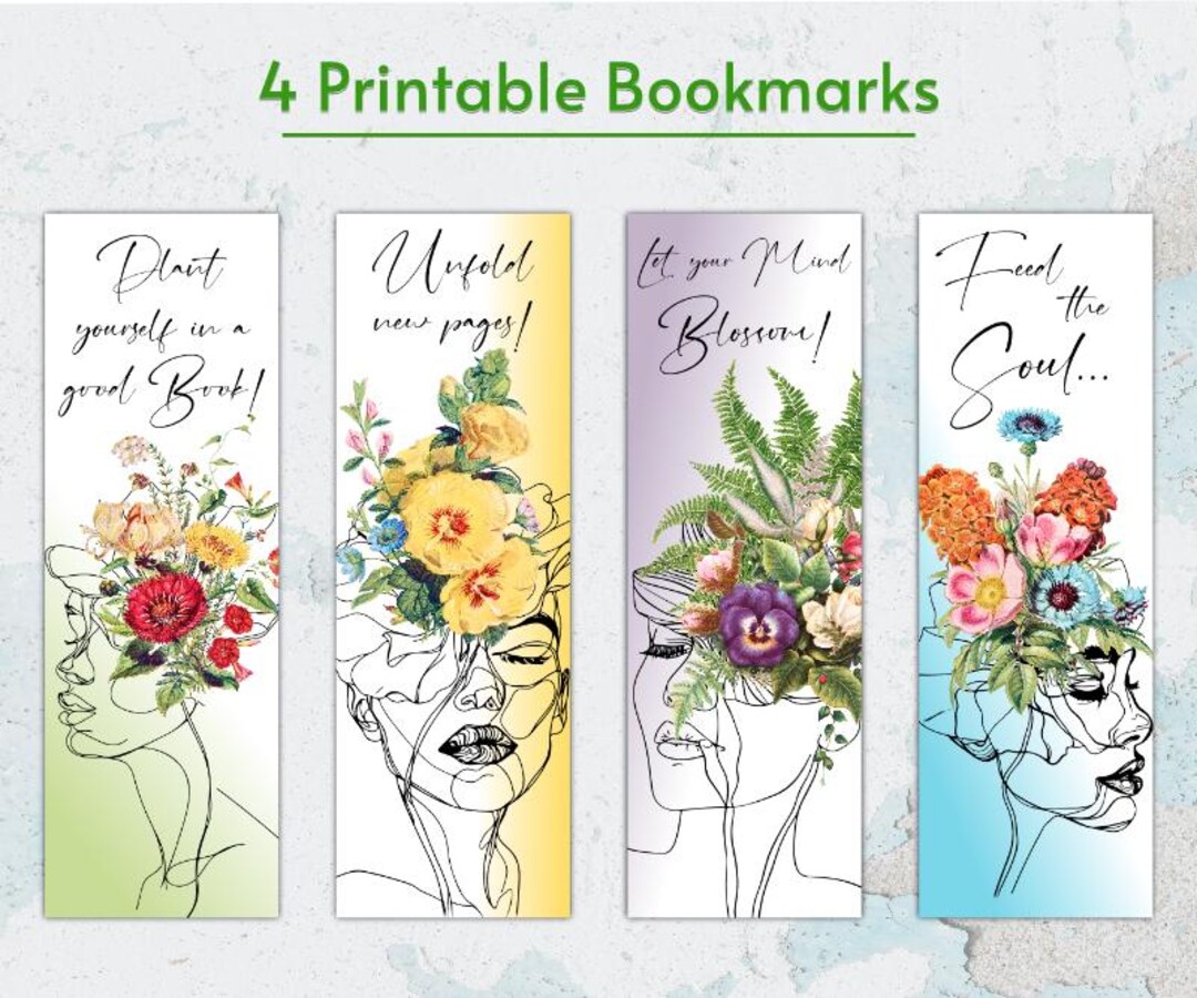 Floral Face Printable Bookmarks, Flowers & Pages Feed the Soul, Digital ...