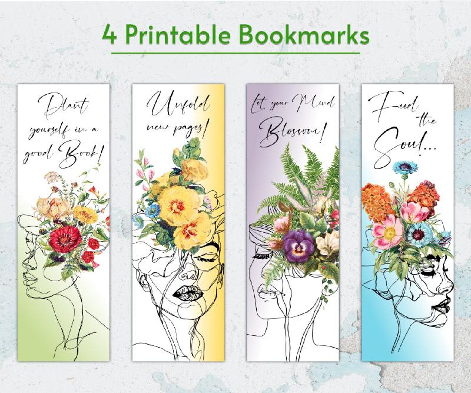 Floral Face Printable Bookmarks, Flowers & Pages Feed the Soul, Digital ...