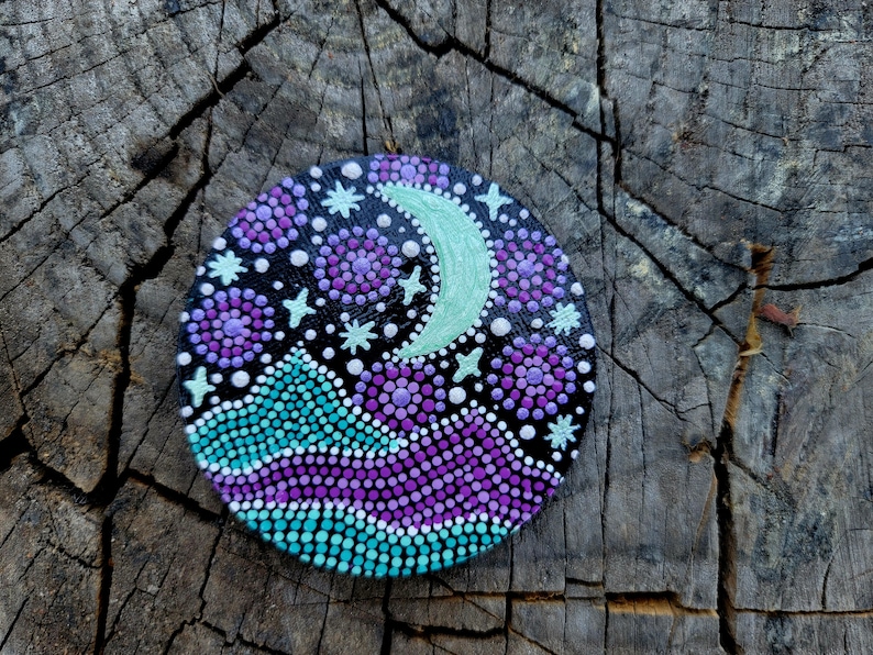 Starry Night Moon Magnet, Hand Painted, Handmade, Unique Painted ...