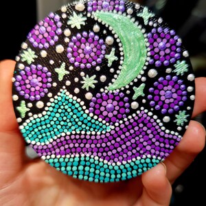 Starry Night Moon Magnet, Hand Painted, Handmade, Unique Painted ...