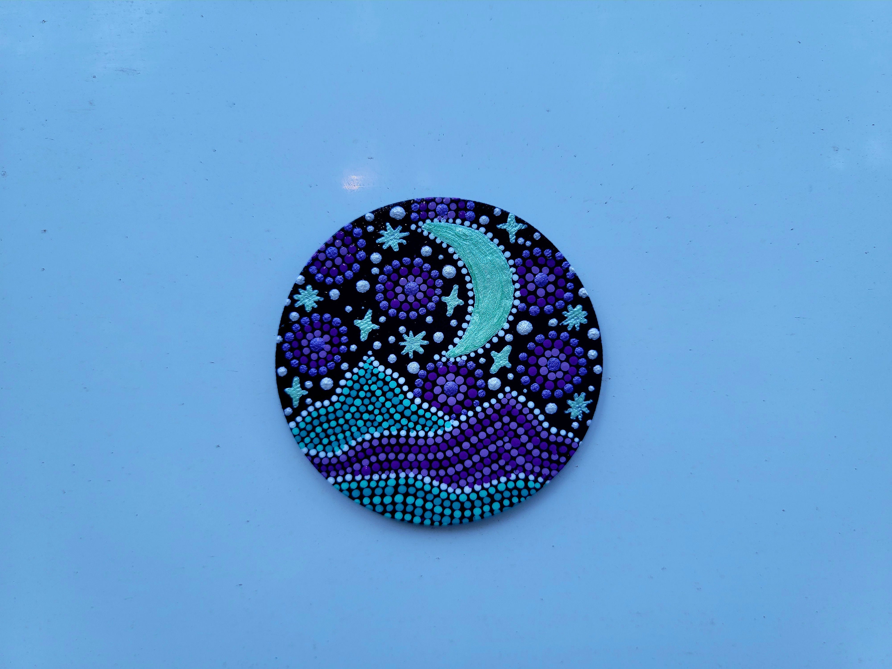 Starry Night Moon Magnet Hand Painted Handmade Unique - Etsy