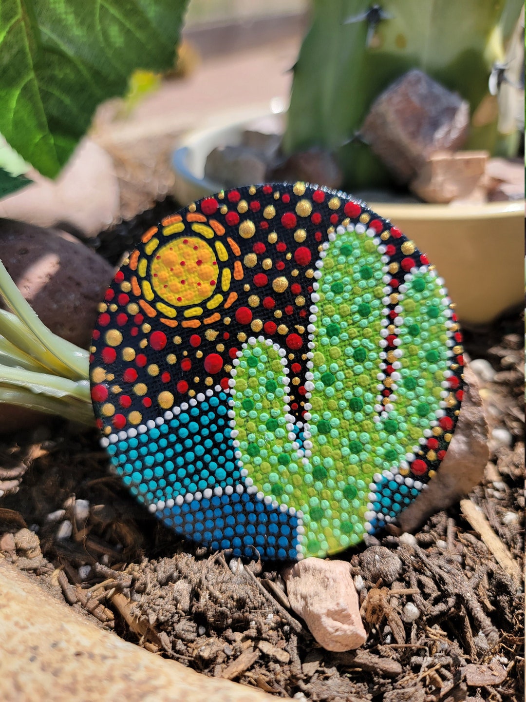 Cactus in the Desert Magnet. Cacti, Sun, Magnets, Colorful, Dot Art ...