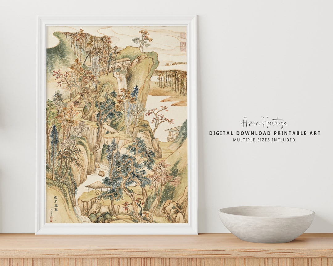 Autumn Trees in the Mountain Chinese Ancient Wall Art | Vintage ...