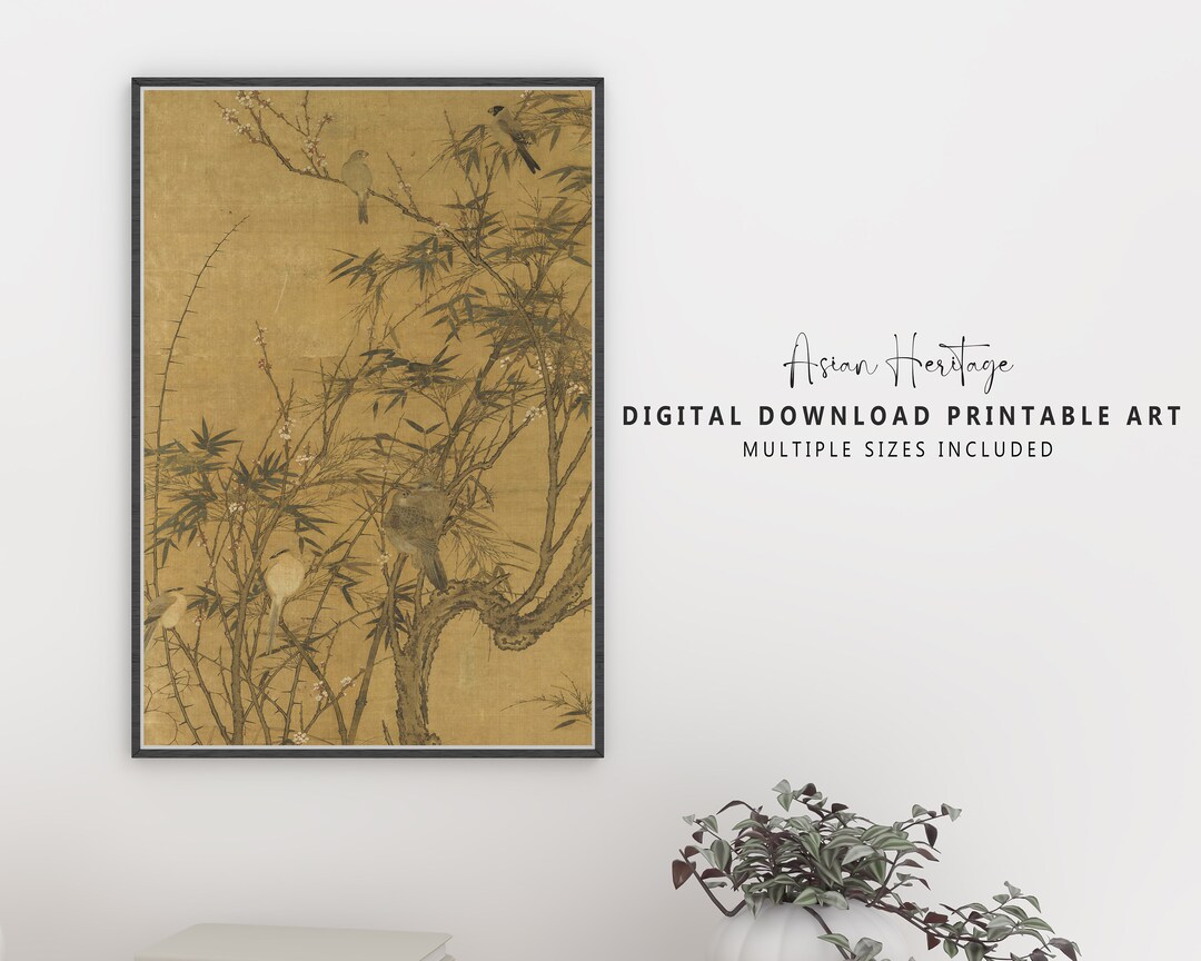 Plums Bamboo and Gathering Birds Ancient Art | Antique Printable ...