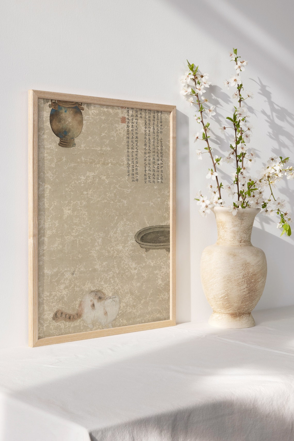 Playing Cat With Its Wealthy Pot Vintage Ancient Wall Art Office Decor ...