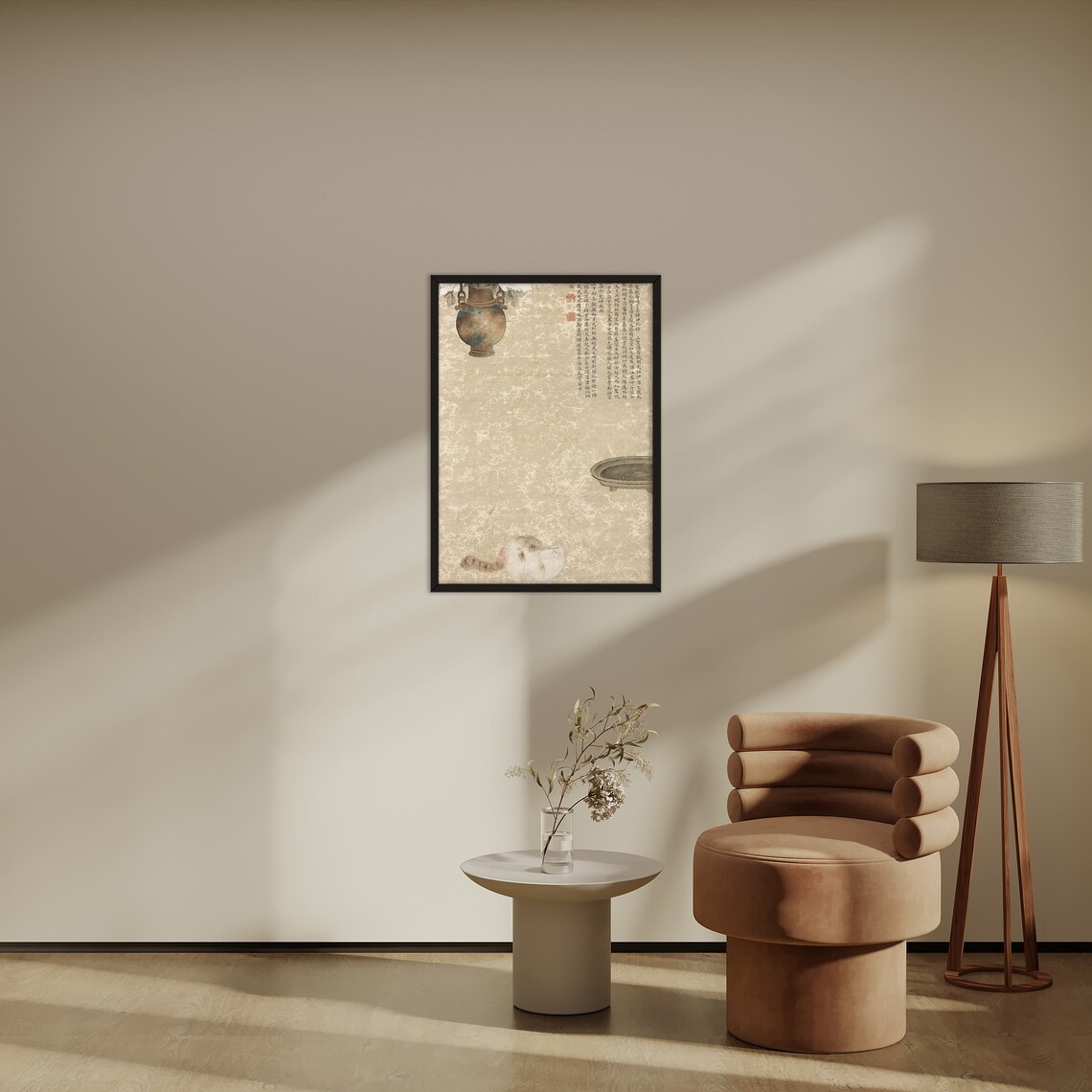 Playing Cat With Its Wealthy Pot Vintage Ancient Wall Art Office Decor ...