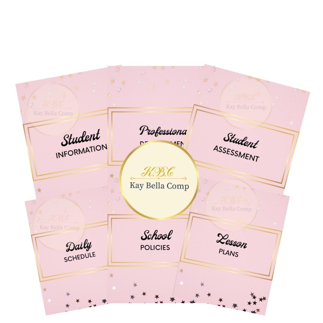 Pink and Gold Teacher Binder Cover/ Pink and Gold Stars Binder/ Digital ...