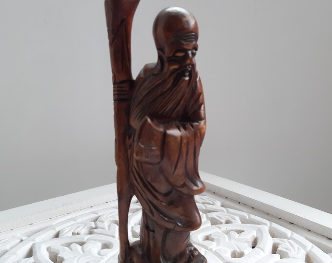 Vintage Figure of a Chinese Priest. Hand Carved Wooden Figure of a Monk ...