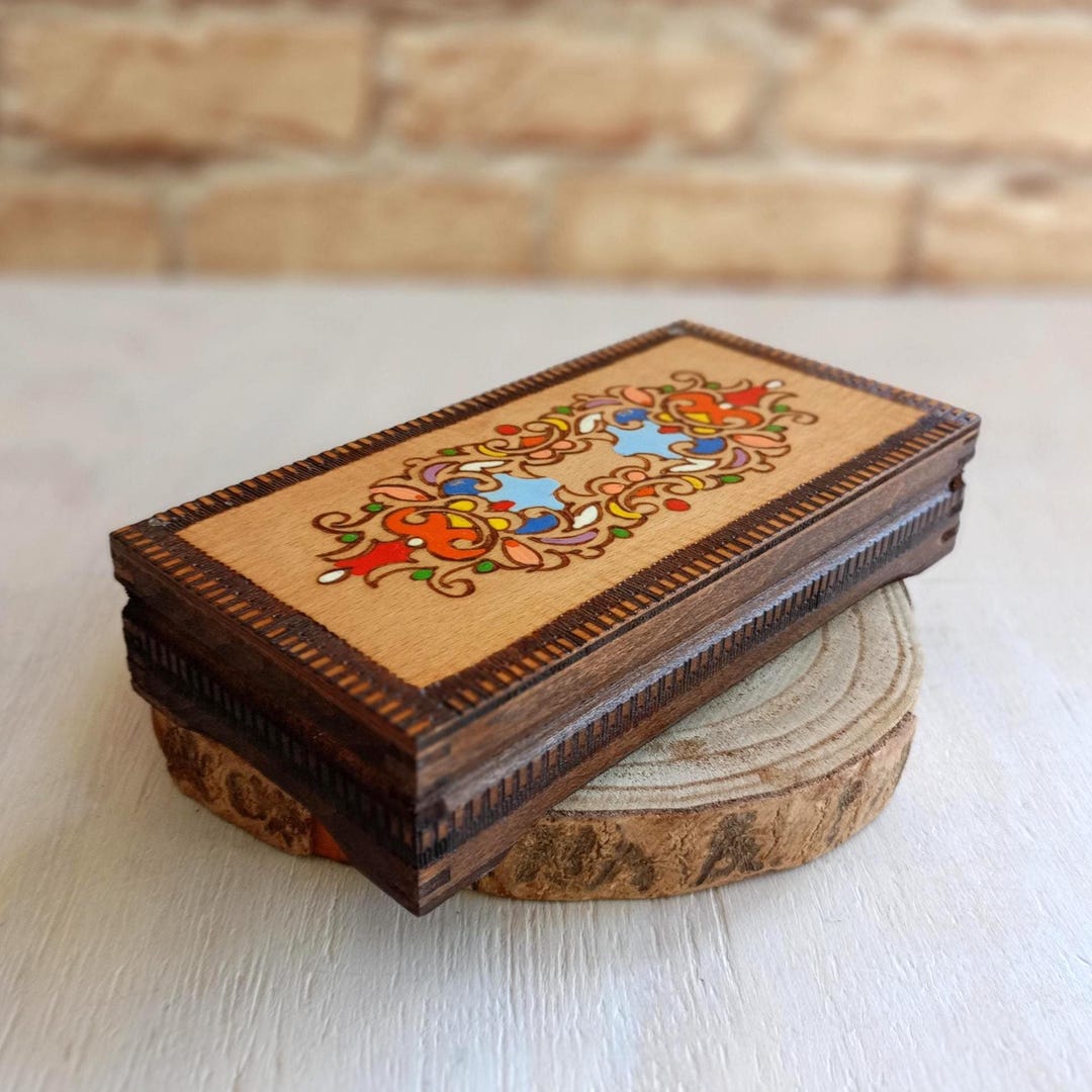 Wooden Box, Jewelry Box, Pyrography Box, Colored Box With Lining ...
