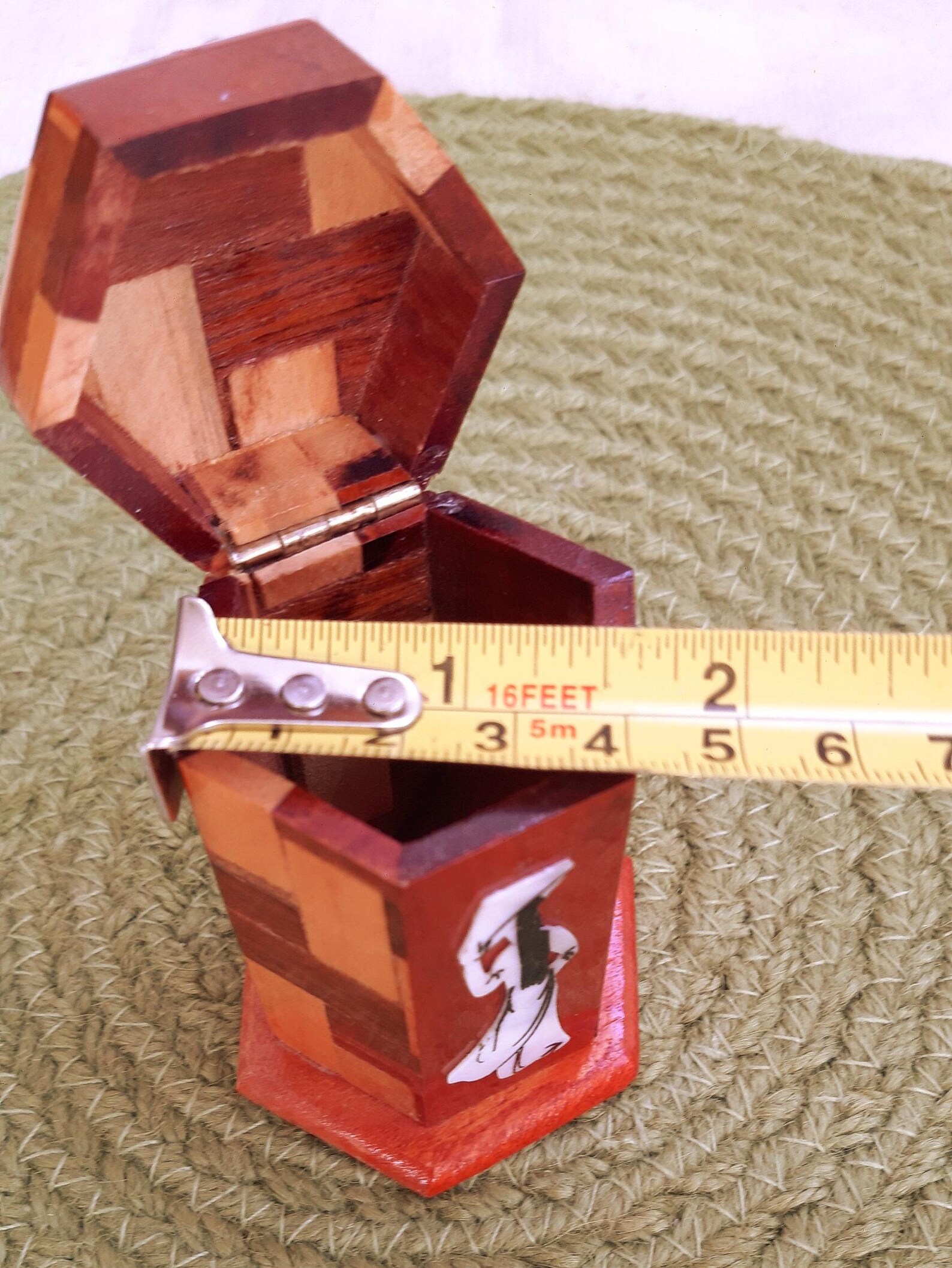 Vintage Wooden Toothpick Box, Mother of Pearl Lid, Wooden Mosaic ...