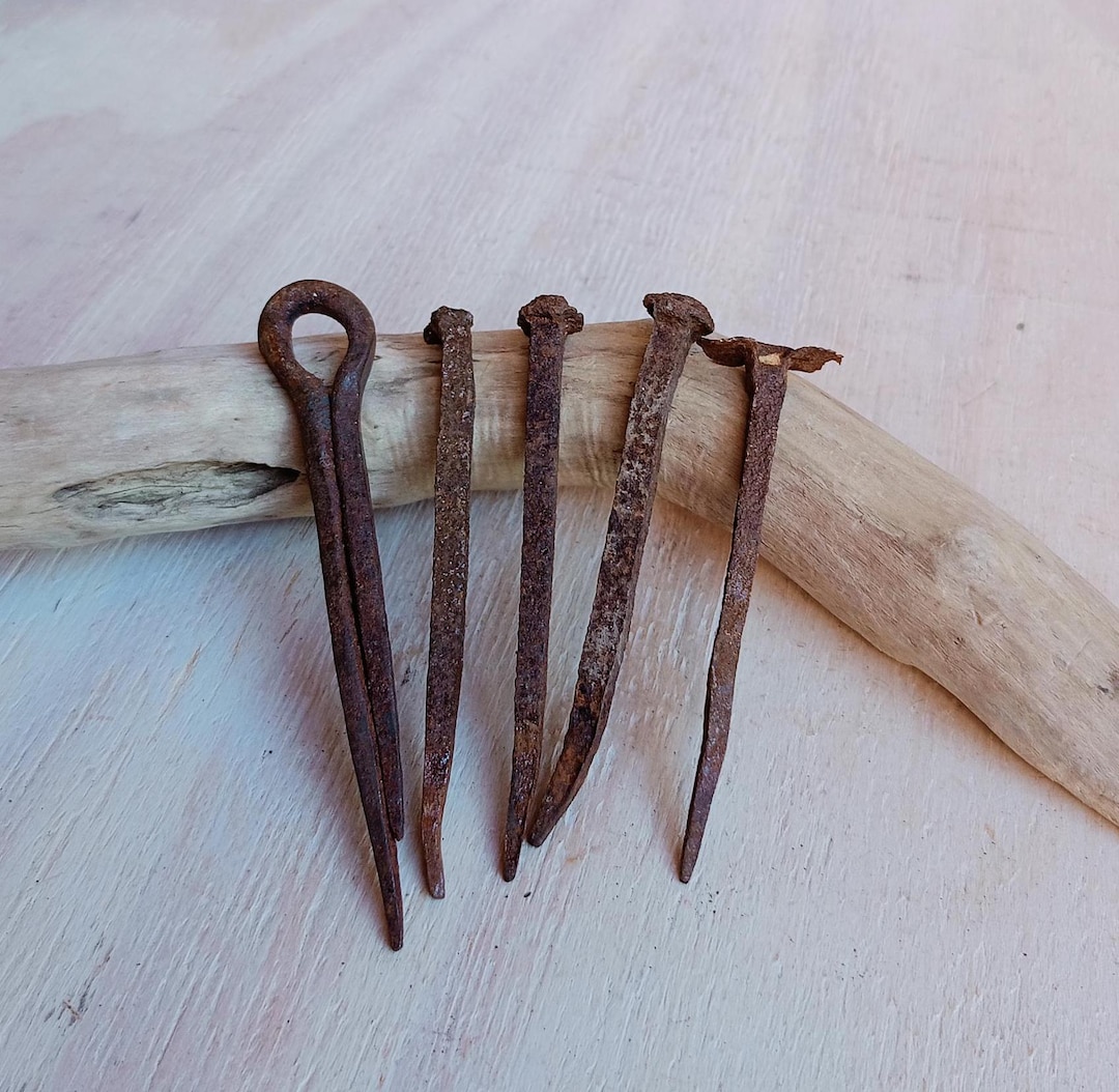 Hand Forged Wedge,metal Old Nails, Iron Nail With Hole, Rusty Nail, Old ...