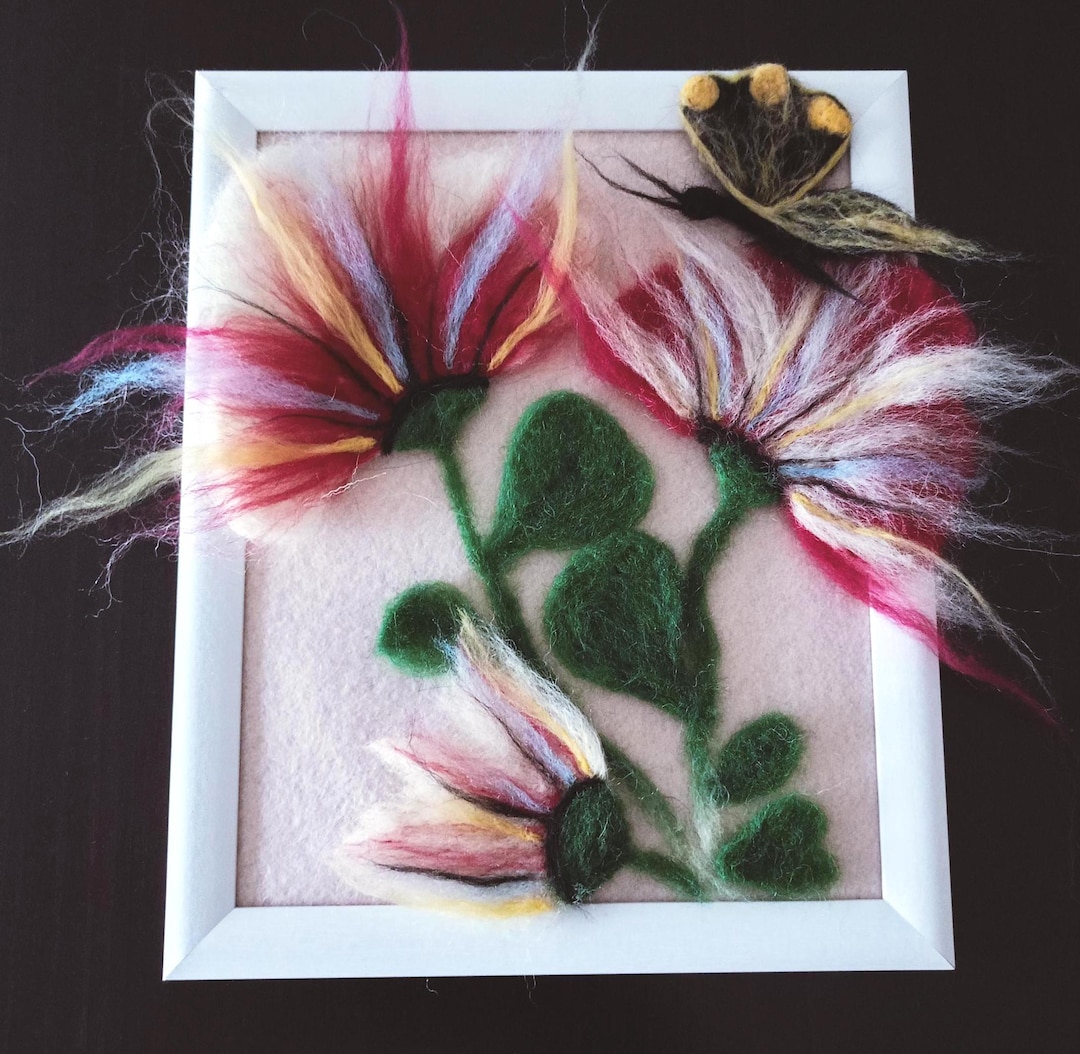 Wool Painting,wool Flowers,needle Felted Art,fiber Painting,wool Decor ...