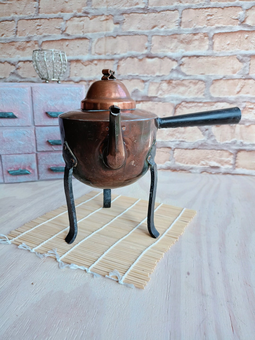 Vintage Swedish Copper Teapot, Old Teapot With Metal Legs and Handle ...