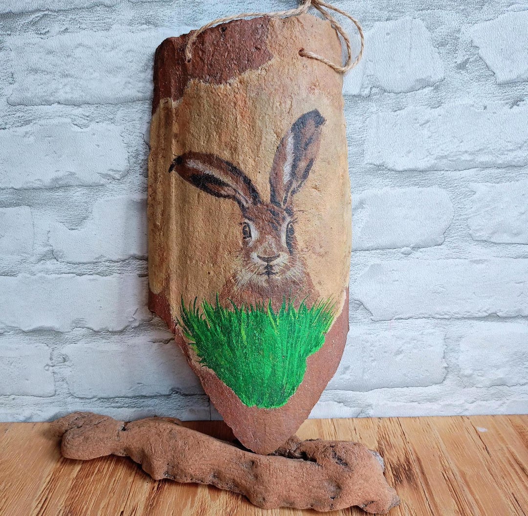 Decoupage on Clay Tiles for Wall Hanging. Brown Forest Rabbit on the ...