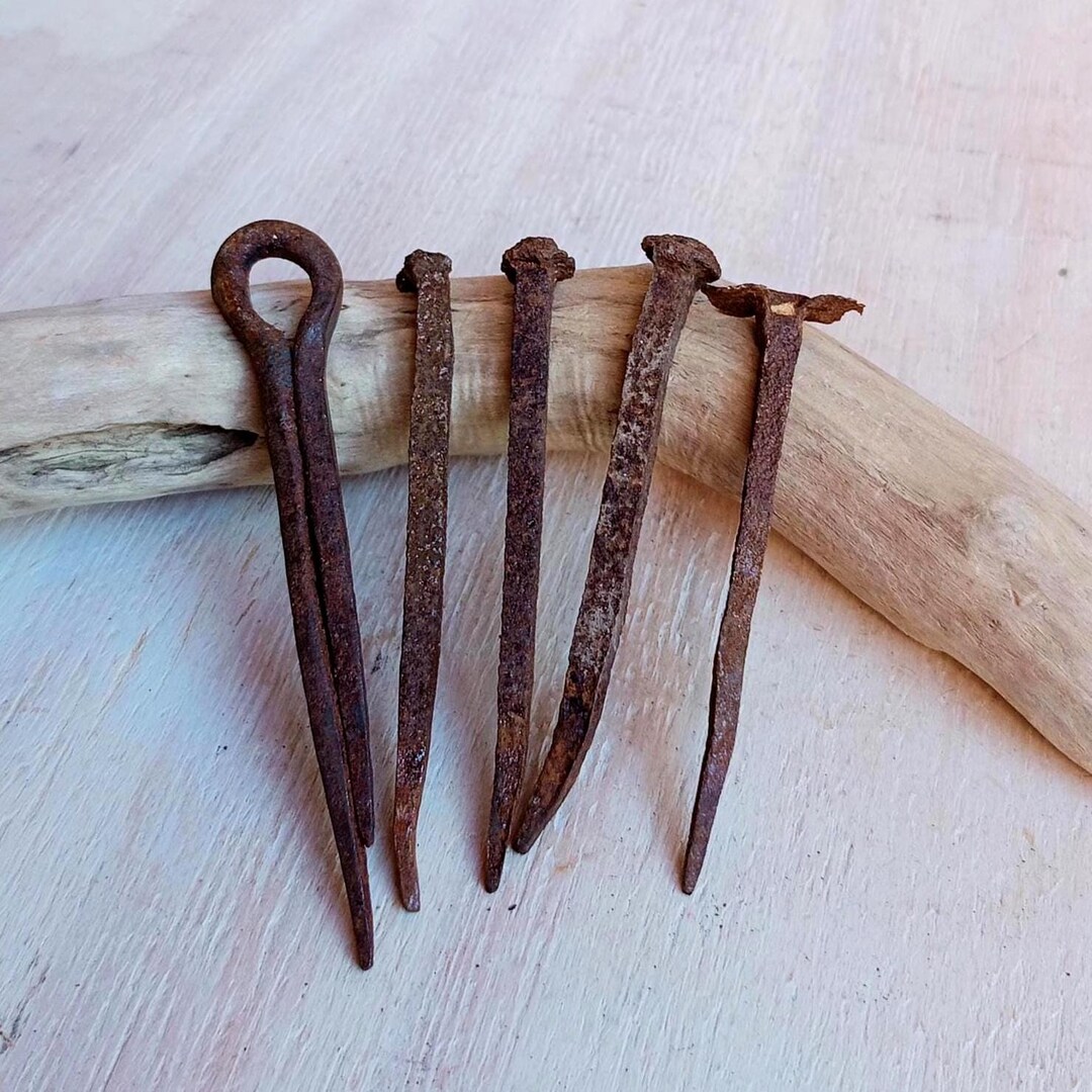 Hand Forged Wedge,metal Old Nails, Iron Nail With Hole, Rusty Nail, Old ...