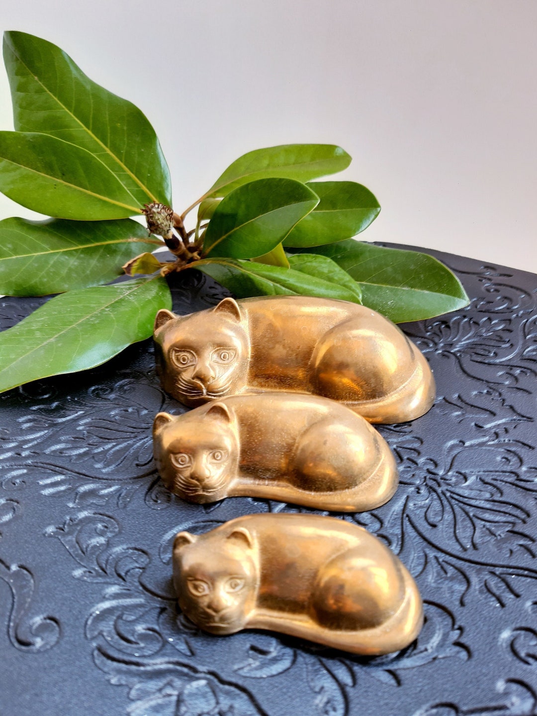 3 Brass Cat Figurines, Retro Brass Figurines, Brass Cats, Brass Objects ...