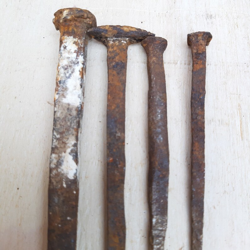 Vintage Wrought Iron Nails, Large Iron Nails, Blacksmith Nails, Rusty ...