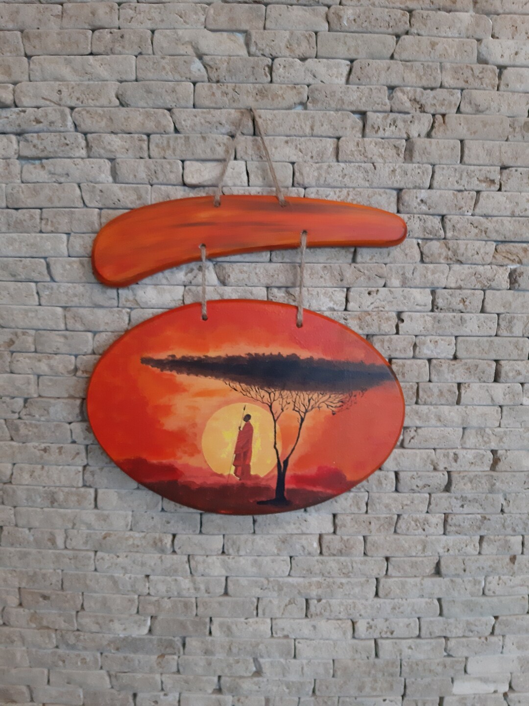 Wooden Hanging Wall Sign. African Sunset. Handmade Painting. Landscape ...