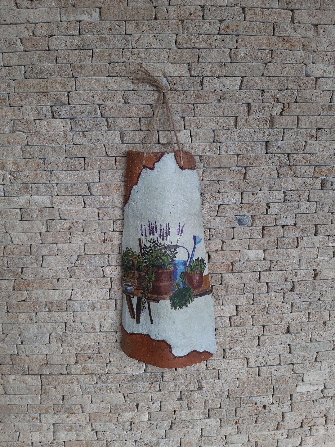 Decoupage on Clay Tiles for Wall Hanging. Old Decorated Brick With ...