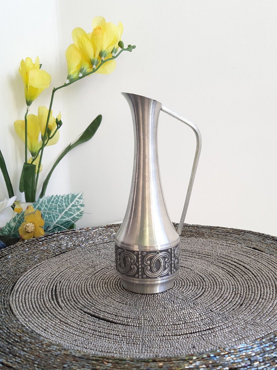 Vintage Pewter Jug, Norwegian Engraved Water Jug, Vintage Kitchenware ...