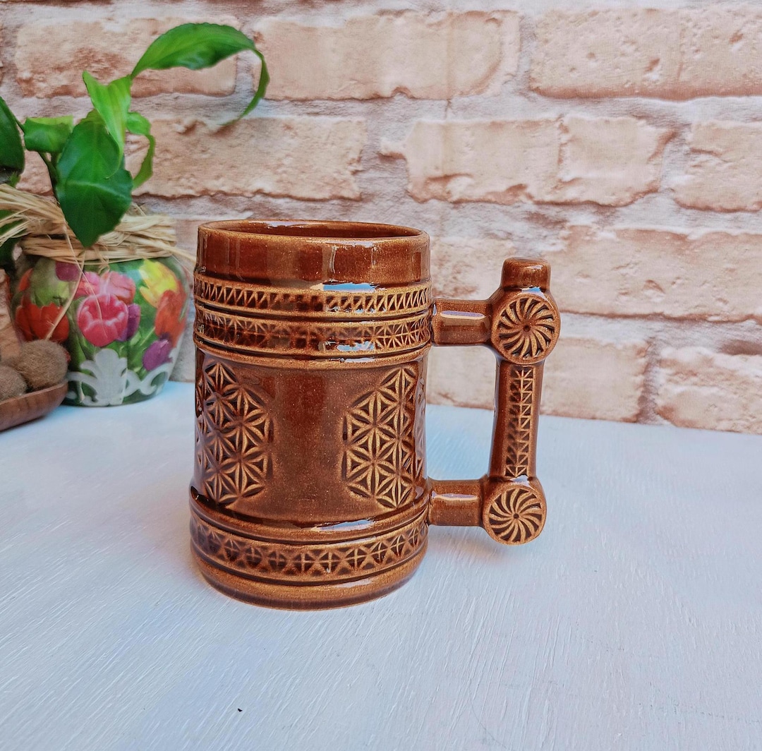 Retro Ceramic Beer Mug. Romanian Rustic Clay Beer Mug. Stoneware/glazed ...