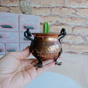 Wrought Copper Cauldron, Small Copper Pot With Handle, Wrought Copper ...