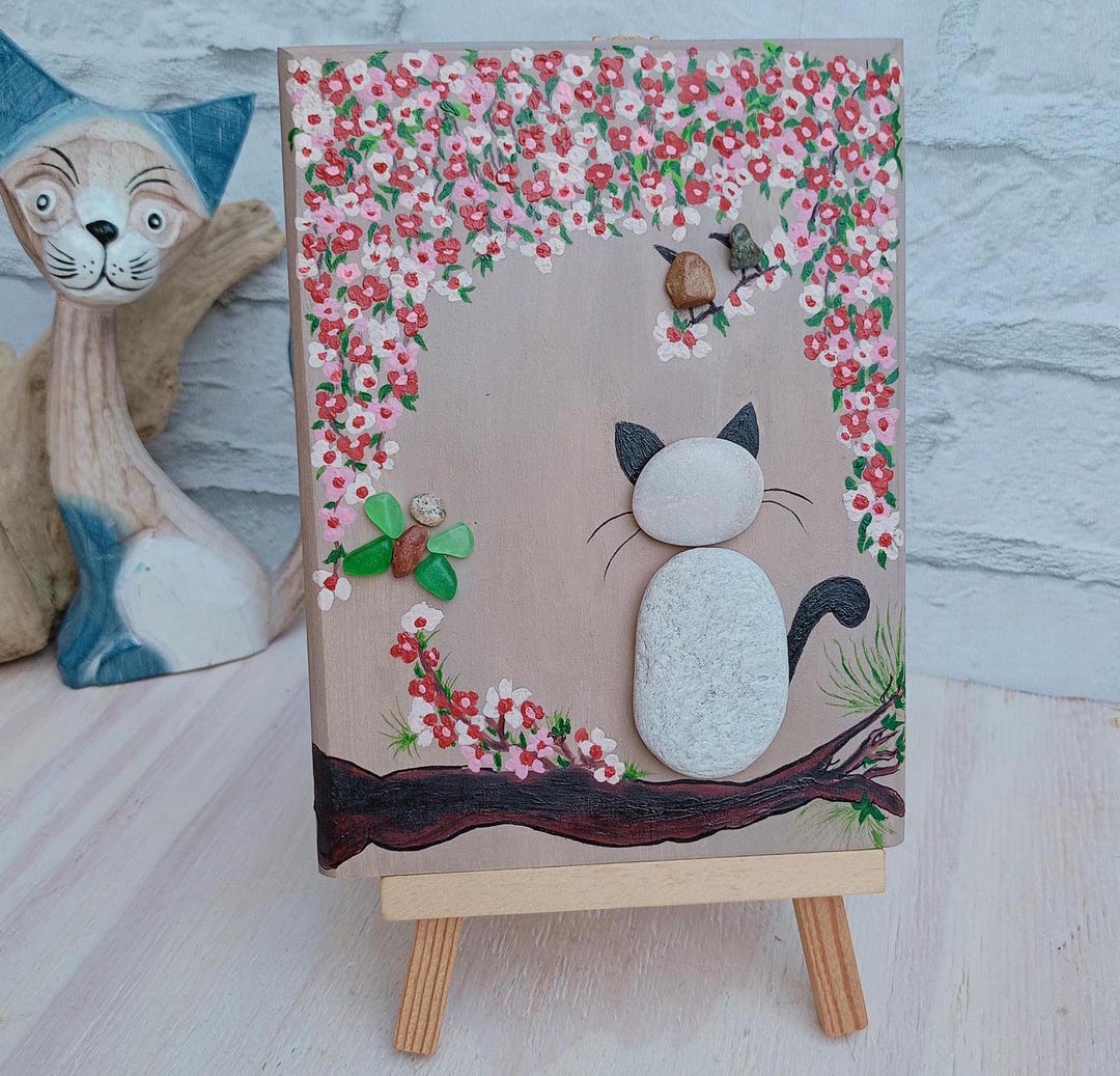 Wooden Sign. Pebble Cat, Pebble Art, Cat Sign, Cat Lover, - Etsy
