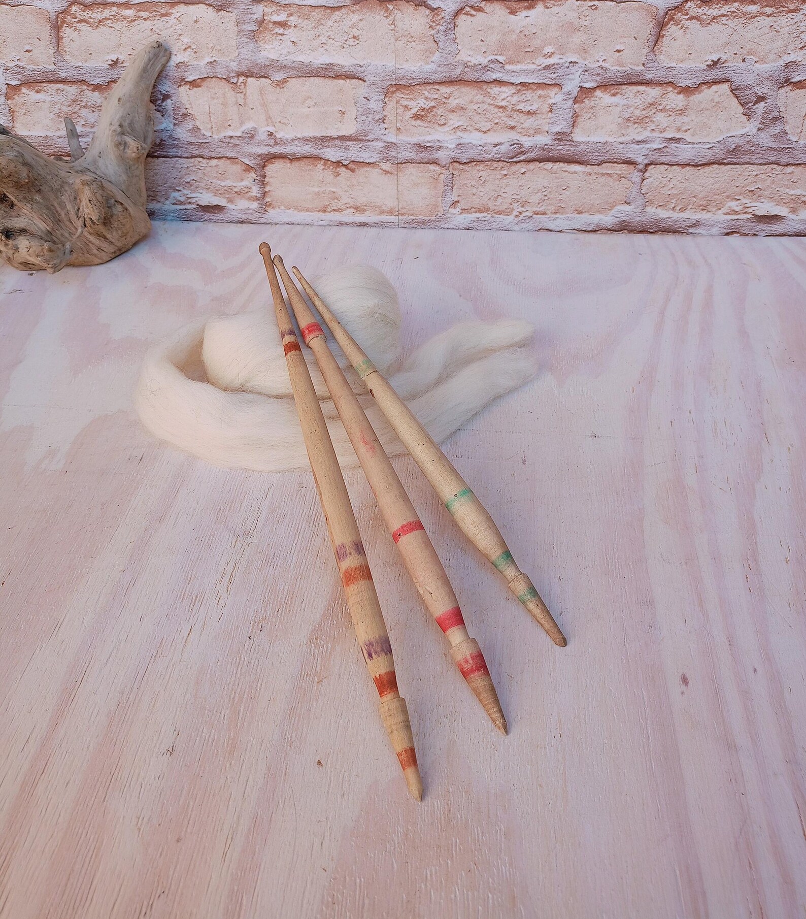 Vintage Wool Spindles, 3old Wooden Spindles, Wool Spinning, Rustic Home ...