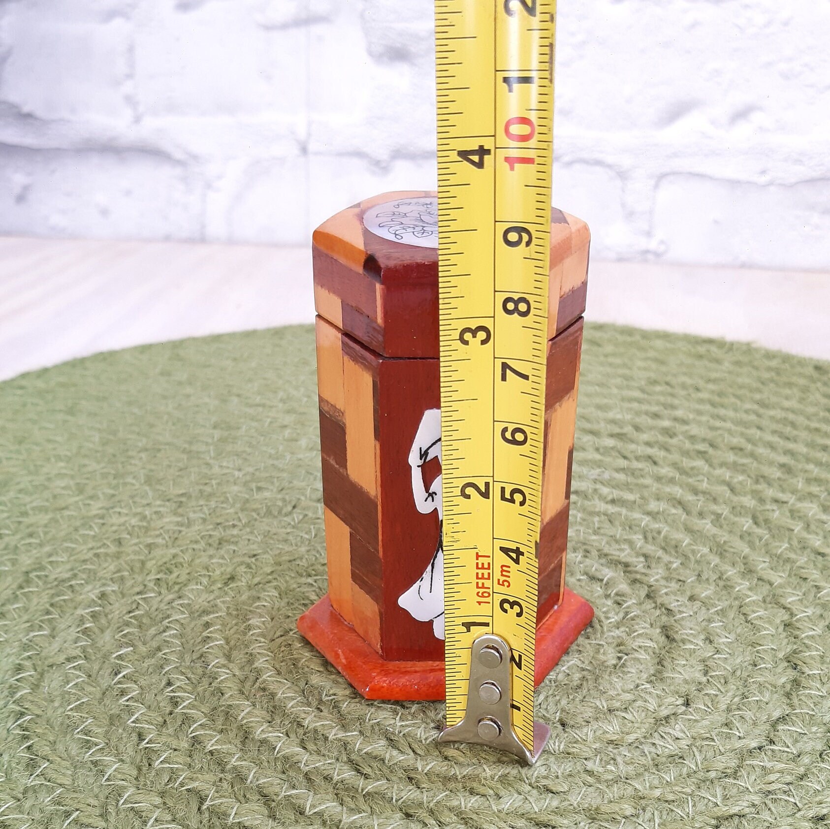 Vintage Wooden Toothpick Box, Mother of Pearl Lid, Wooden Mosaic ...