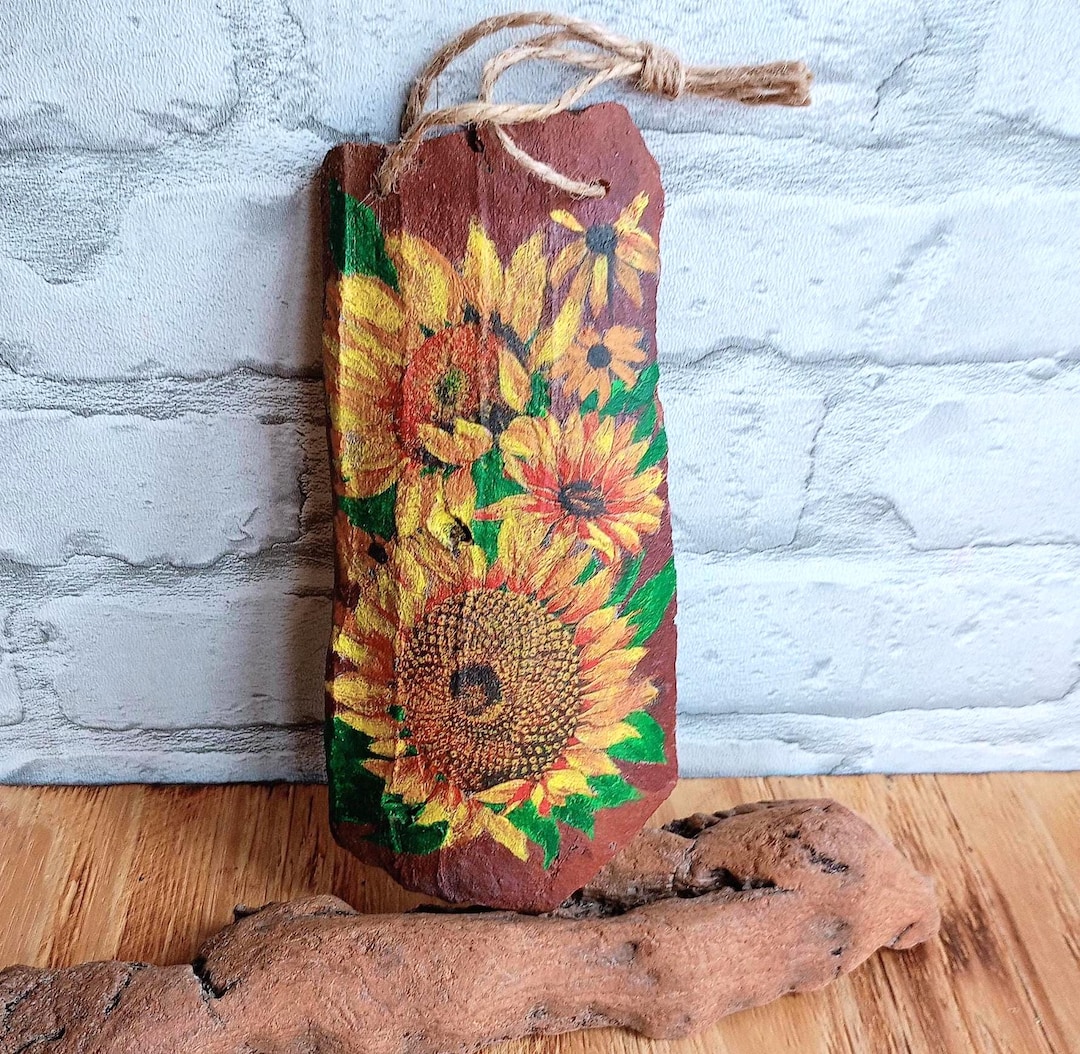 Small Piece of Tile With Sunflower Decor. Decoupage on Clay Tiles With ...
