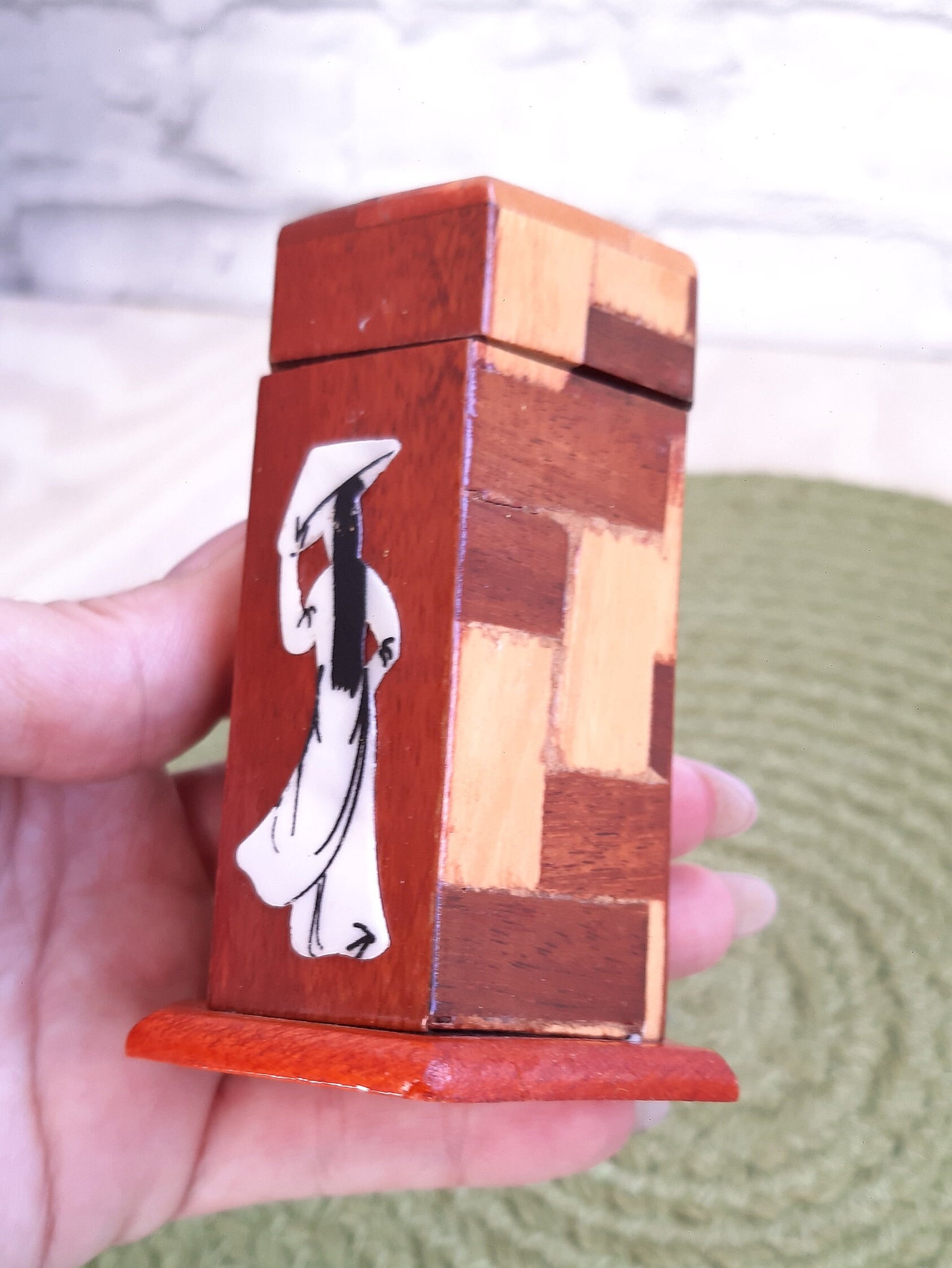 Vintage Wooden Toothpick Box, Mother of Pearl Lid, Wooden Mosaic ...