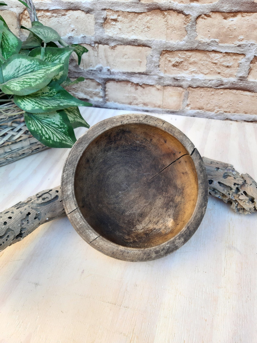 Primitive Wooden Bowl, Massive Hand-carved Bowl, Primitive Country ...