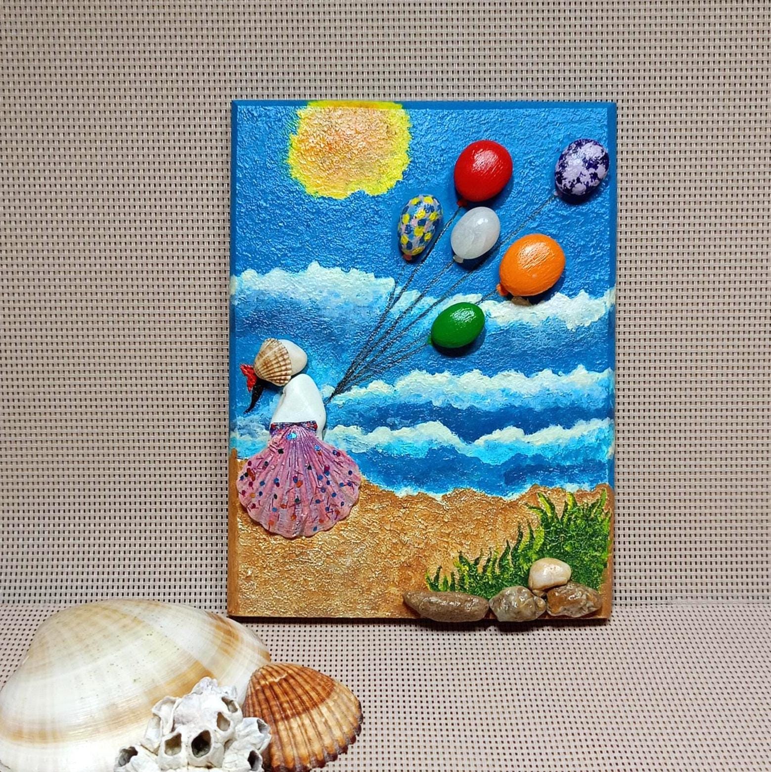 Pebble Painting, Girl With Balloons,nautical Theme, Painted Stones ...